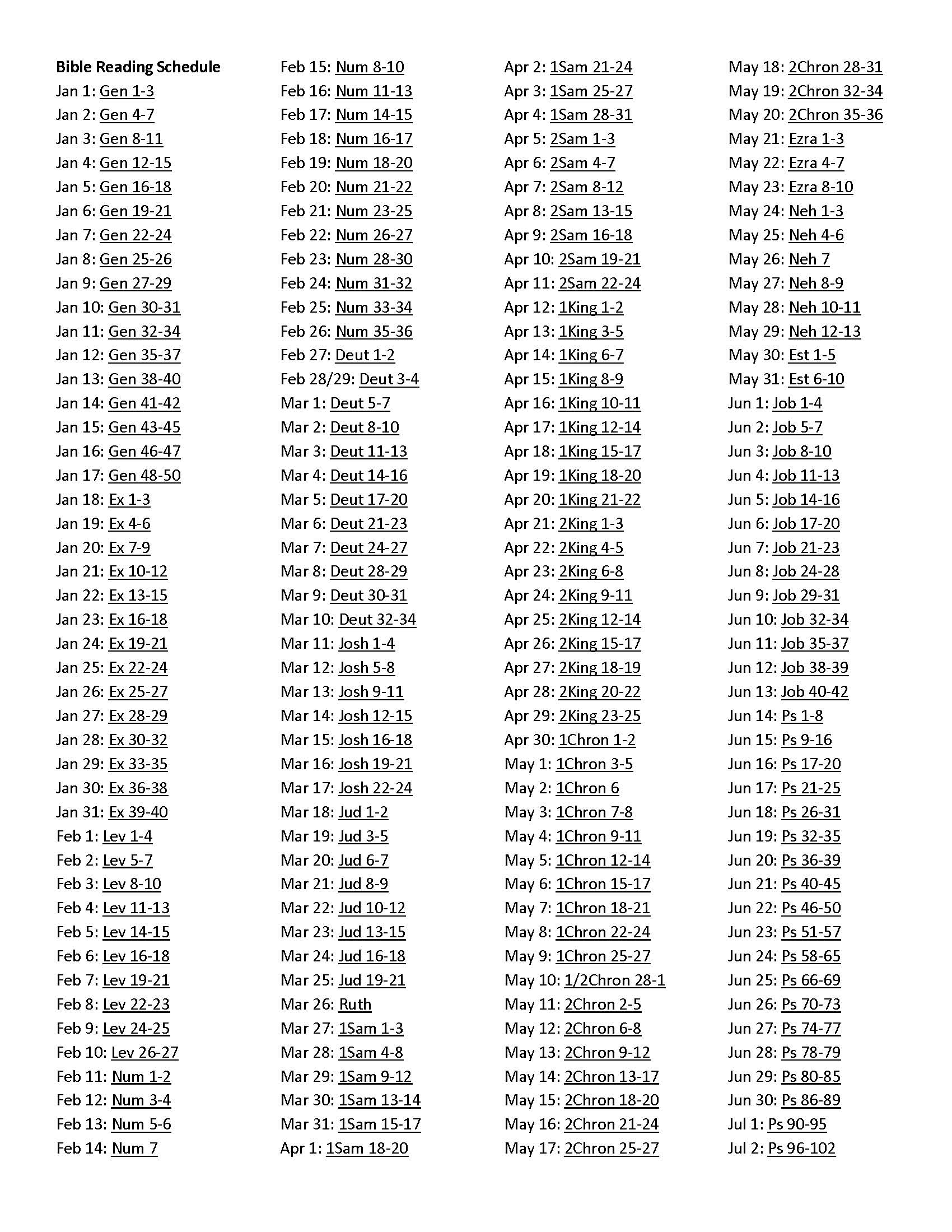 Bible Reading Schedule Page 1 Lincoln Park Church Of Christ Bible Reading Schedule Page 1 Lincoln Park Church Of Christ
